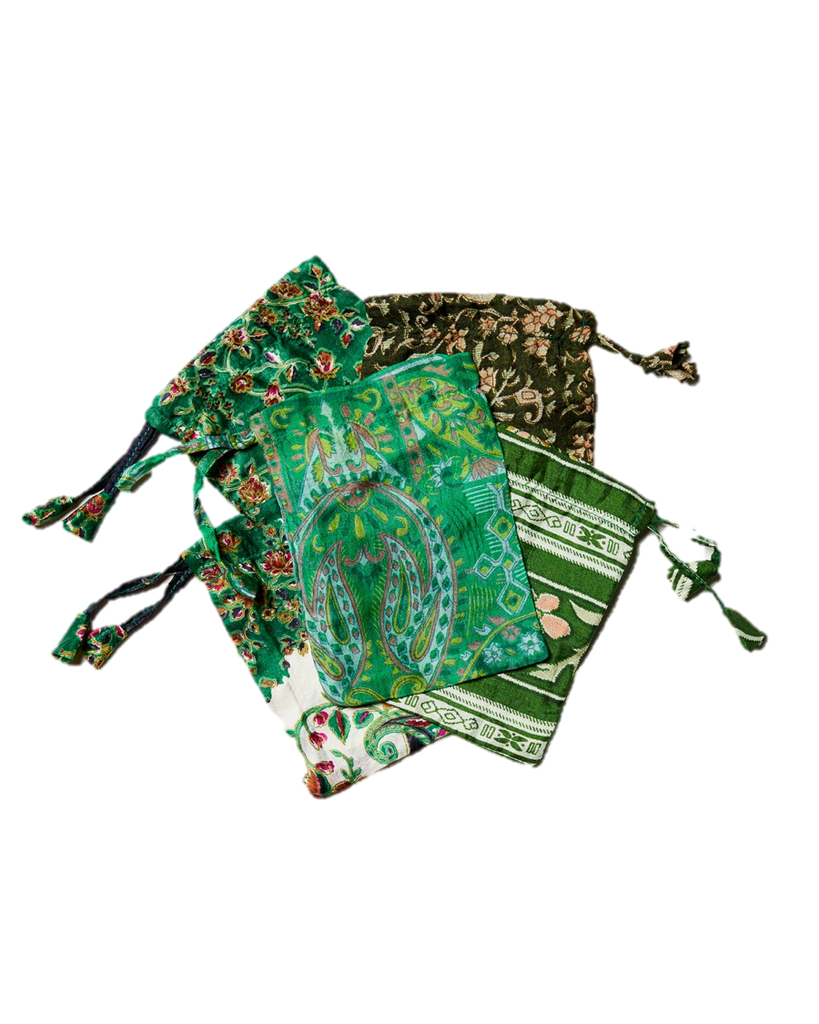 Green Sari Pouch- Pack of 10 – Sewing New Futures
